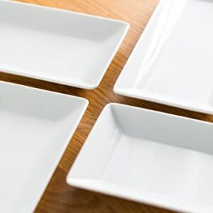 LAUCHUH Serving Platter, 10” Rectangular Plates Serving Tray Porcelain Platters for Parties, Sushi, Dessert Microwave and Dishwasher Safe Set of 4, White