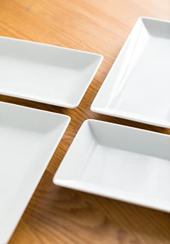 LAUCHUH Serving Platter, 10” Rectangular Plates Serving Tray Porcelain Platters for Parties, Sushi, Dessert Microwave and Dishwasher Safe Set of 4, White