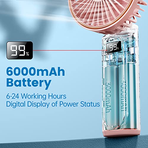 SWEETFULL Handheld Fan, 6000mAh Portable Fan Mini Fan with Backup Power,6 Speeds Adjustable,Small Personal Fan, Foldable Mini Desk Fan, Cooling Electric Fan for Girls Woman Man Home Office Outdoor