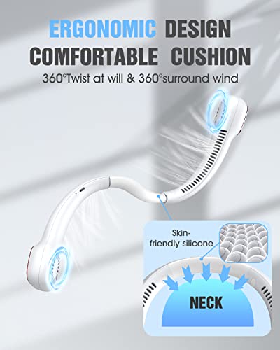 Bladeless Neck Fan, Portable Fan Rechargeable, Personal Fan, Hands Free Around the Neck Fan, 3 Speeds 4000mAh Battery Operated Wearable Cooling USB Hanging Neck Fan for Office, Travel, Outdoor