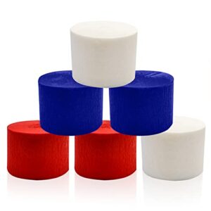 TKEJZu Crepe Paper Streamer Rolls Patriotic Theme Hanging Party Decoration Red White and Blue Crepe Streamer Decorations Total 490-Feet, 6 Rolls, Fourth of July Party Streamer DIY Art Supplies