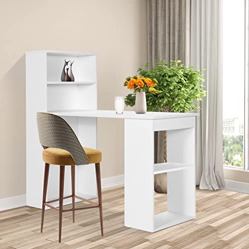 COSTWAY White Computer Desk with Shelves, 48” Study Writing Desk with 6-Tier Storage Shelves, Reversible Study Workstation w/Wide Base for Home, Office & Dorm, Easy Assembly