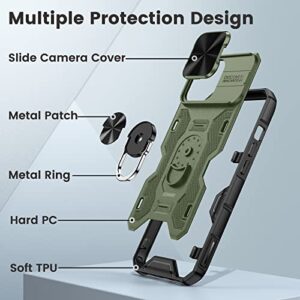 Caka for iPhone 13 Pro Case, iPhone 13 Pro Case with Camera Cover & Kickstand with Built-in 360°Rotate Ring Stand Magnetic Magnet Protective Phone Cover Case for iPhone 13 Pro -Green