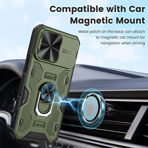 Caka for iPhone 13 Pro Case, iPhone 13 Pro Case with Camera Cover & Kickstand with Built-in 360°Rotate Ring Stand Magnetic Magnet Protective Phone Cover Case for iPhone 13 Pro -Green