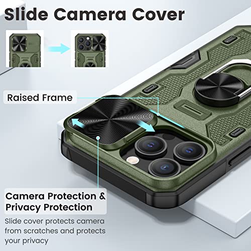 Caka for iPhone 13 Pro Case, iPhone 13 Pro Case with Camera Cover & Kickstand with Built-in 360°Rotate Ring Stand Magnetic Magnet Protective Phone Cover Case for iPhone 13 Pro -Green