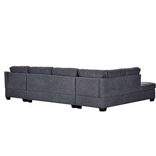 JSKJ U-Shape Sectional Sofa Couch, Modern 4 Seat Sofa, Double Extra Wide Chaise Lounge Couch (Grey)