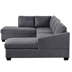 JSKJ U-Shape Sectional Sofa Couch, Modern 4 Seat Sofa, Double Extra Wide Chaise Lounge Couch (Grey)