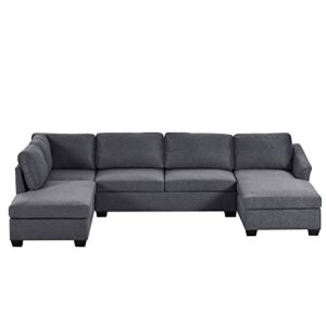 JSKJ U-Shape Sectional Sofa Couch, Modern 4 Seat Sofa, Double Extra Wide Chaise Lounge Couch (Grey)