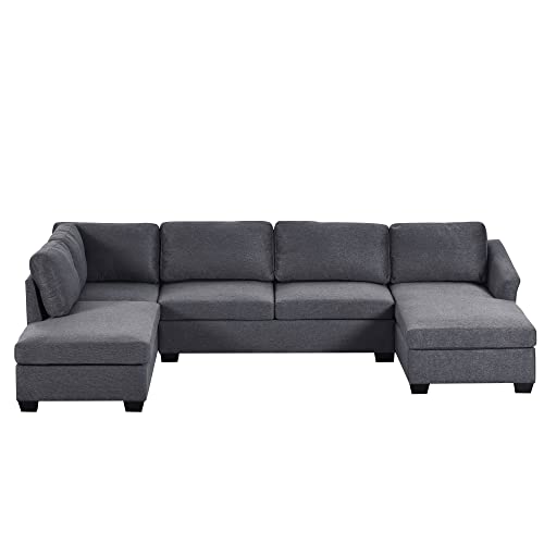 JSKJ U-Shape Sectional Sofa Couch, Modern 4 Seat Sofa, Double Extra Wide Chaise Lounge Couch (Grey)