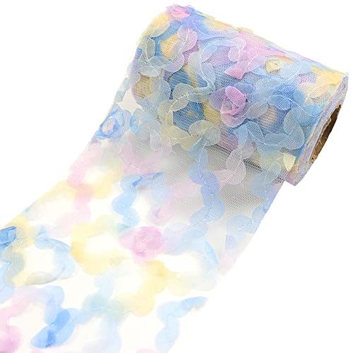 Yuanchuan Flower Tulle Rolls 4.7 inch x 10 Yards (30 feet) Blue for Table Runner Chair Sash Bow Pet Tutu Skirt Sewing Crafting Fabric Wedding Unicorn Halloween Party Gift Ribbon(Gradient Blue)