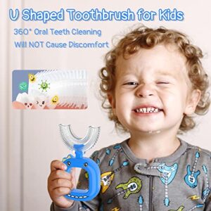 U Shaped Toothbrush - for Kids, Manual Whole Mouth Toddler Toothbrush Age 2-4 5 6 & up, Food Grade Soft Silicone Brush Head, 360° Oral Teeth Cleaning Design, Good for Children's Dental Health, 2 Blue