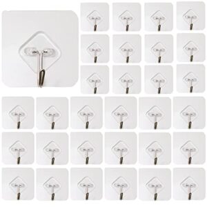 hiawmuln adhesive hooks, 30 pack utility hooks, 22lb(max) wall hooks transparent seamless hooks, waterproof oilproof hooks for bathroom, kitchen, office