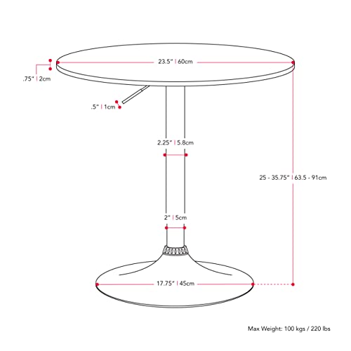 CorLiving Round Adjustable Swivel Black Metal Base Pedestal Dining Table