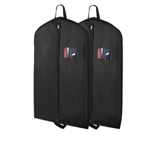 garment bags for travel 43" 2 pack, hoprfire suit garment covers with 4" gussetes for closet storage for men breathable foldable hanging bags waterproof for suit, clothes, custom, tuxedo, shirts, coat