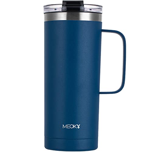 Meoky 20oz Insulated Coffee Mug with Leak Proof Lid, Cupholder Friendly, Double Wall Stainless Steel Travel Coffee Mug with Handle for Car, Home, Office