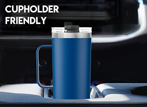 Meoky 20oz Insulated Coffee Mug with Leak Proof Lid, Cupholder Friendly, Double Wall Stainless Steel Travel Coffee Mug with Handle for Car, Home, Office