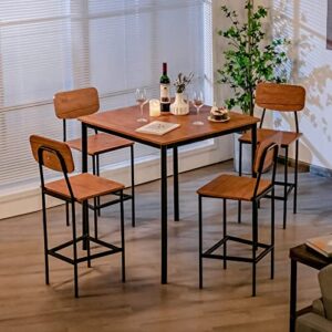 Giantex 5-Piece Dining Table Set W/Counter Height Table & 4 Bar Stools, Industrial Kitchen Dining Table Set W/Footrest & Backrest, Space-Saving Dinette Set for Pub, Dining Room, Restaurant