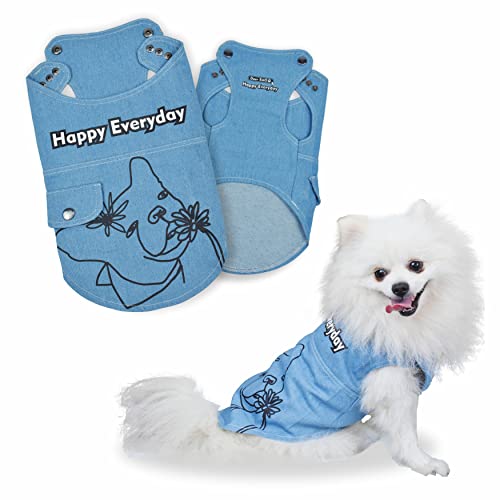 DeerBAO pet Denim Vest,Blue Washed Denim Dog Undershirt,Cute Fun Cool Dog and cat Clothes for Small and Medium Dogs and Cats (XS)