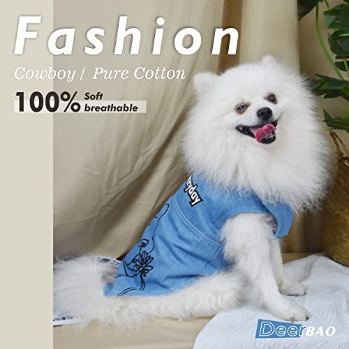 DeerBAO pet Denim Vest,Blue Washed Denim Dog Undershirt,Cute Fun Cool Dog and cat Clothes for Small and Medium Dogs and Cats (XS)