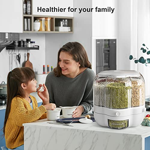 AHOUGER Grain Cereal Lentil Dispenser, Upgrade 360° Rotating Cereal Dispenser Food Dispenser with Lid Moisture Resistant Household, Dispenser Container for All Beans, Barley, Millet, Rice