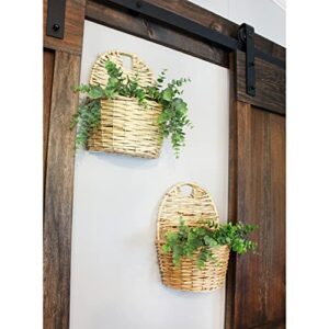 AuldHome Wall Pocket Baskets (2-Pack, Natural); Hanging Flower Door Baskets