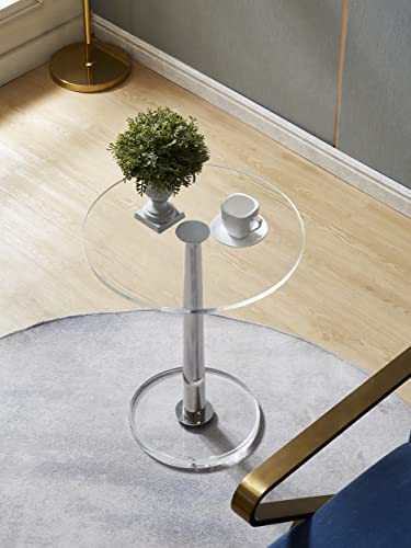 MEETLAKE Clear Acrylic Table with Cone Metal Pole (Large, Silver) …