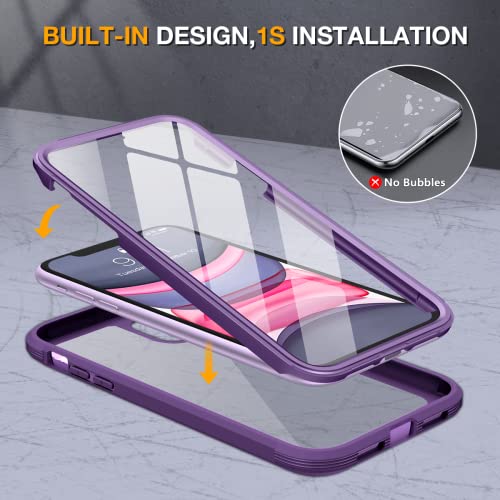 Miracase Glass Series for iPhone 11 Case [with Camera Lens Protector] Full-Body Rugged Bumper Case with Built-in 9H Tempered Glass Screen Protector Compatible with iPhone 11 6.1 inch (Purple)