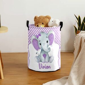 Custom Elephant Purple Laundry Hamper Personalized Laundry Basket with Name Storage Basket with Handle for Bathroom Living Room Bedroom