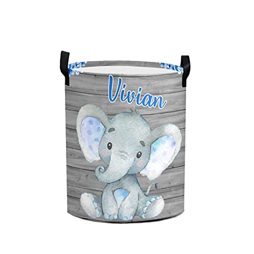 Personalized Cute Elephant Laundry Hamper Custom ized Laundry Basket with Name Storage Basket with Handle for Bathroom Living Room Bedroom