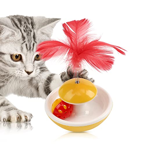 Cat Ball Toys with Feather-Interactive Cat Toys for Indoor Cats and Kittens (Yellow)