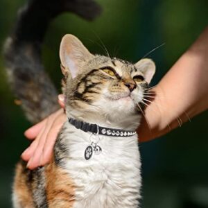 DILLYBUD Leather Personalized Breakaway Cat Collar with Studded Bell and Safety Quick Release Buckle - Rivets Studded ID DIY Collars for Boy Girl Cats Kittens