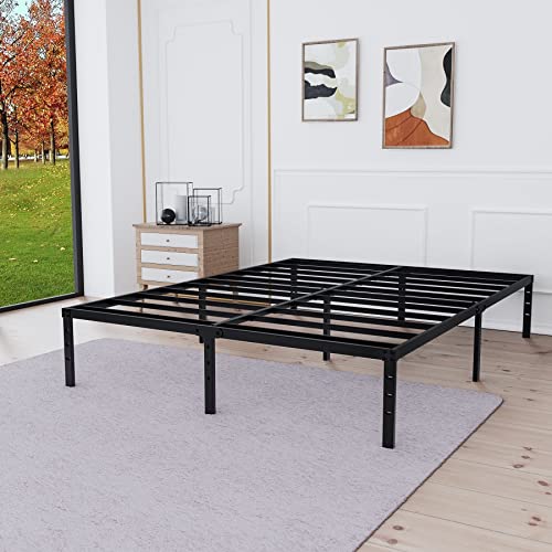 BetLife King Size Bed Frame with Stronger Steel Slat Support/ 16 Inch High Non- Slip Platform/Noise Free Mattress Foundation/No Box Spring Needed/Black