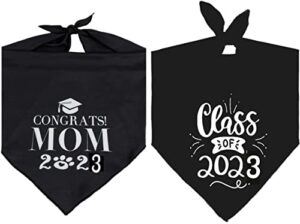 dog graduation bandana 2 pack, my mom graduated dog bandana and class of 2023 dog scarf for small medium large dogs