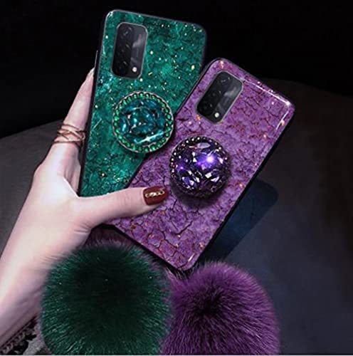 for Samsung Galaxy A13 5G Case for Women with Ring Stand,Luxury Glitter Sparkle Marble Design with Cute Fluffy Ball Wrist Strap,Bling Rhinestone Hard Back Soft TPU Bumper Girly Cover for Samsung A13