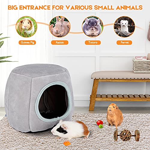 ONEJU Guinea Pig Bed, Guinea Pig Hideout, Rabbit Bed, Bunny Hideout, Guinea Pig Cage Accessories for Guinea Pig, Bunny, Hamster, Chinchilla, Ferry, Rabbit and Other Small Animals - Gray