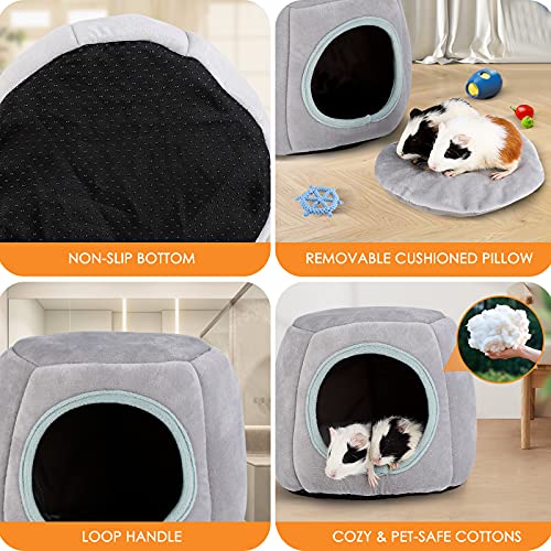 ONEJU Guinea Pig Bed, Guinea Pig Hideout, Rabbit Bed, Bunny Hideout, Guinea Pig Cage Accessories for Guinea Pig, Bunny, Hamster, Chinchilla, Ferry, Rabbit and Other Small Animals - Gray