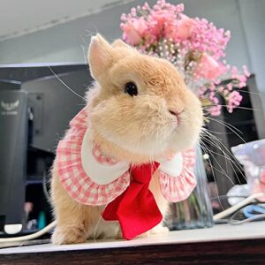 Bunny Rabbit Clothes Collar Plaid Bandana with Tie Decor Adjustable Bibs Scarf with Safety Buckle Formal Suit Style Rabbit Clothes for Bunny Kitten Cats Puppy Chinchilla Guinea Pig (L, Pink)