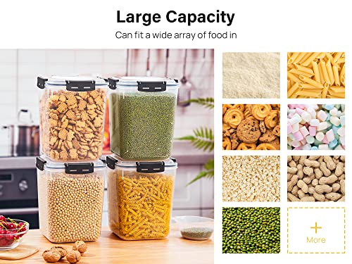 Kootek 5.3L(179Oz) Cereal Containers Storage with Lid for Pantry Organization and Storage, 4pcs Large Airtight Food Storage Containers for Cereal, Flour and Sugar with Pen, Labels, Measuring Spoon