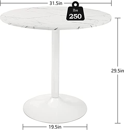 Nopurs Round Dining Table, 31.5" Small Kitchen Table, Sofa Table with Faux Marble Desk and Metal Pedestal Base, Coffee and Bistro Table for Living Room, Kitchen, Bedroom, Meeting Room, and Balcony