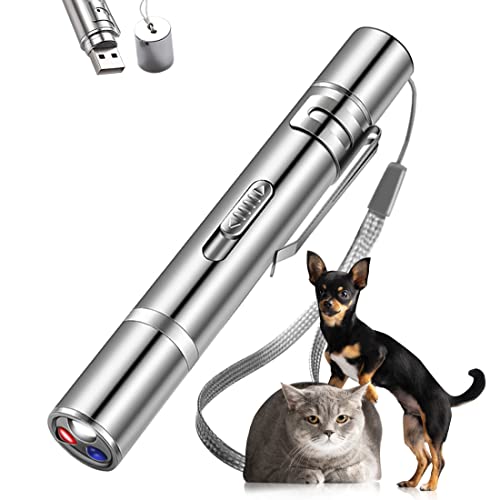 Cat Laser Toy, Red Dot LED Light Pointer Interactive Toys for Indoor Cats Dogs, Long Range 3 Modes Lazer Projection Playpen for Kitten Outdoor Pet Chaser Tease Stick Training Exercise,USB Recharge