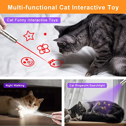 Cat Laser Toy, Red Dot LED Light Pointer Interactive Toys for Indoor Cats Dogs, Long Range 3 Modes Lazer Projection Playpen for Kitten Outdoor Pet Chaser Tease Stick Training Exercise,USB Recharge