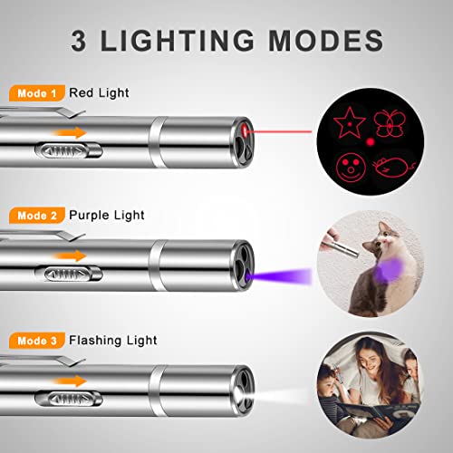 Cat Laser Toy, Red Dot LED Light Pointer Interactive Toys for Indoor Cats Dogs, Long Range 3 Modes Lazer Projection Playpen for Kitten Outdoor Pet Chaser Tease Stick Training Exercise,USB Recharge