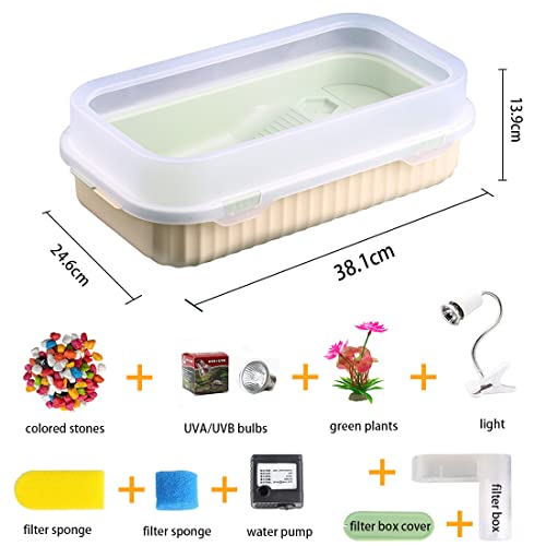 Maisseide Small Turtle Aquarium,Turtle Tank Starter Kit(Tank + Light + Filter),Simulate Natural Rain Environment,Turtle Habitat - Multi-Function Areas for Turtles, Crabs, Crayfish, Small Reptiles.