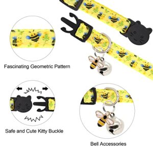 Giecooh Breakaway Cat Collar with Bells, 2 Pack Adjustable Pendant Safety Kitten Collars for Boys & Girls,Bee+Ladybug