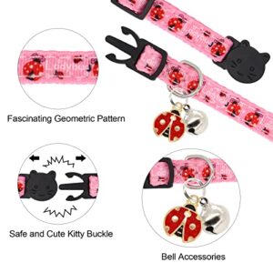 Giecooh Breakaway Cat Collar with Bells, 2 Pack Adjustable Pendant Safety Kitten Collars for Boys & Girls,Bee+Ladybug