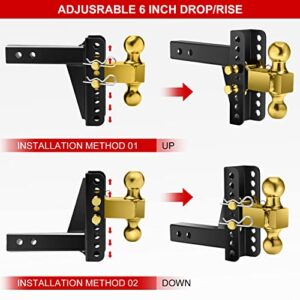 HOPERAN Adjustable Trailer Hitch,6-inch Drop/Rise Trailer Hitch,Fits 2-inch Receiver,Ball Mount Hitch,2" & 2-5/16" Trailer Balls,Tow Hitch for Heavy Duty Truck with Double Pins and Trailer Hitch Lock.