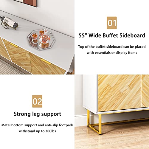 Buffet Sideboard Cabinet with Storage, Modern Accent Cabinet with 2 Doors & Adjustable Shelves, Kitchen Storage Cabinet Cupboard Console Table for Dining， Living Room, Bedroom, Entryway, White & Gold