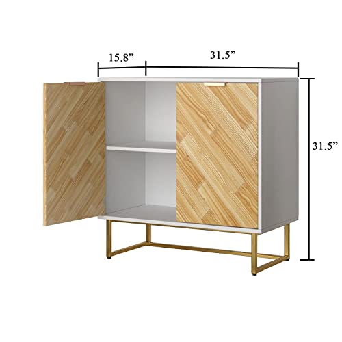 Buffet Sideboard Cabinet with Storage, Modern Accent Cabinet with 2 Doors & Adjustable Shelves, Kitchen Storage Cabinet Cupboard Console Table for Dining， Living Room, Bedroom, Entryway, White & Gold