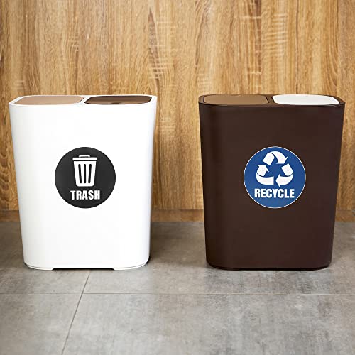 M METERXITY 8 Pack Recycle Sticker - Home Trash Can Labels, Strong Adhesion & Smooth Surface, Apply to Kitchen/Garden Trash Bin (5 Inch, White on Blue/Black)