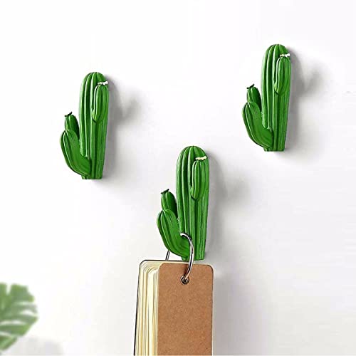 Cute Adhesive Hooks, Decorative Wall Hooks, Cactus Shaped Key Hooks for Home Apartment Entryway Decor-Wall Key Holder for Hanging Keys Purses, Double Sided Adhesive Wall Key Hooks-Green/3Pcs